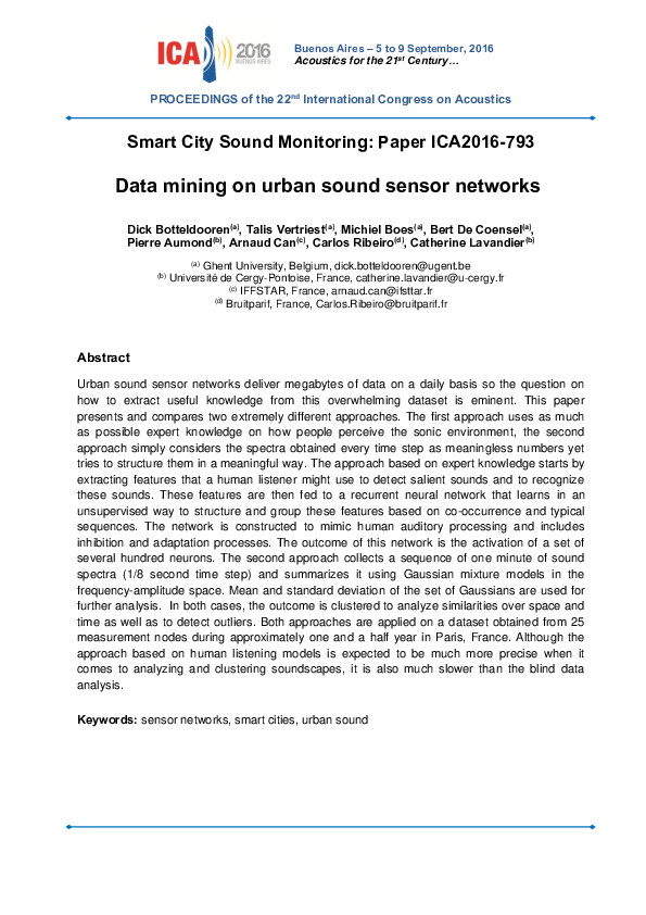 (PDF) Urban Sound Sensor Networks: Knowledge Extraction Methods