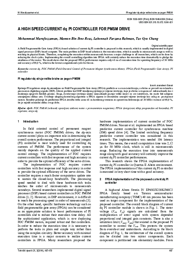 (PDF) FPGA Based Precise and High Speed Current dq PI Controller for ...