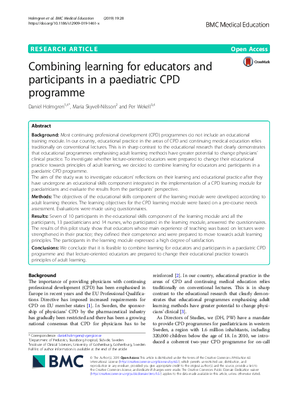 (PDF) Combining learning for educators and participants in a paediatric ...