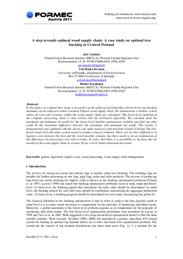 (PDF) A step towards optimal wood supply chain: A case study on optimal ...