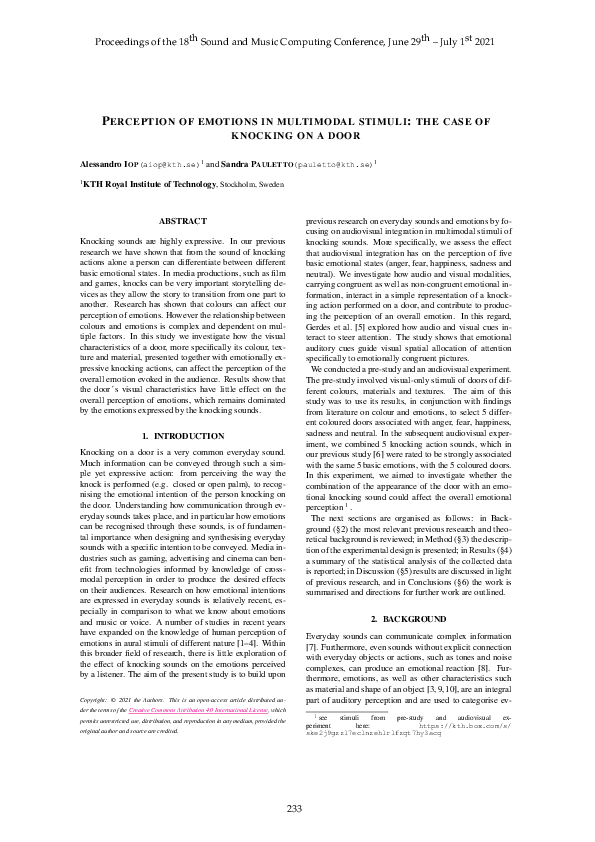 Perception of Emotions in Multimodal Stimuli: The Case of Knocking on a ...
