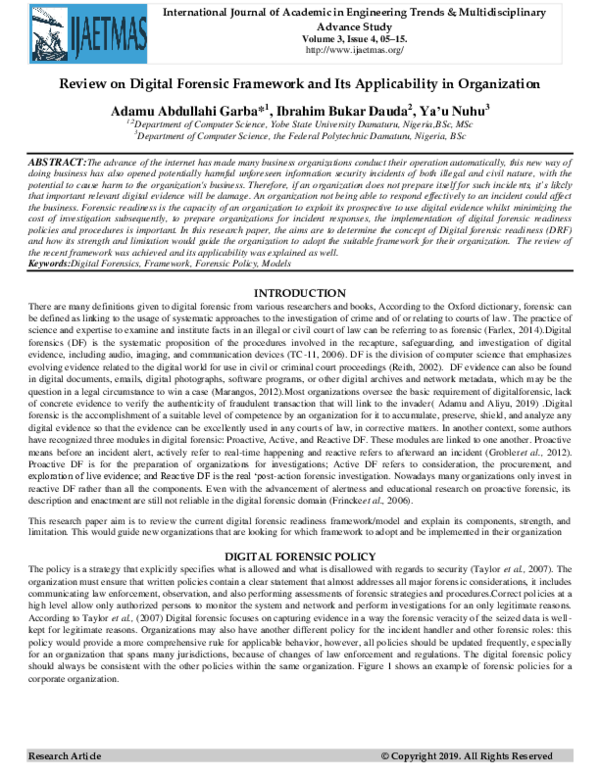 (PDF) Review on Digital Forensic Framework and Its Applicability in ...