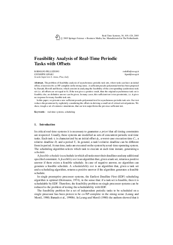 (PDF) Feasibility Analysis of Real-Time Periodic Tasks with Offsets