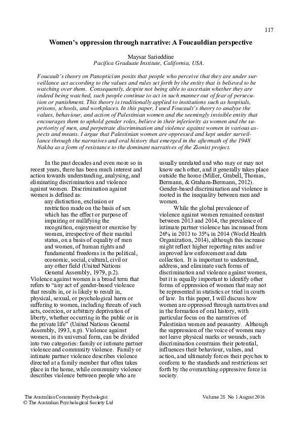 (PDF) Women’s oppression through narrative: A Foucauldian perspective