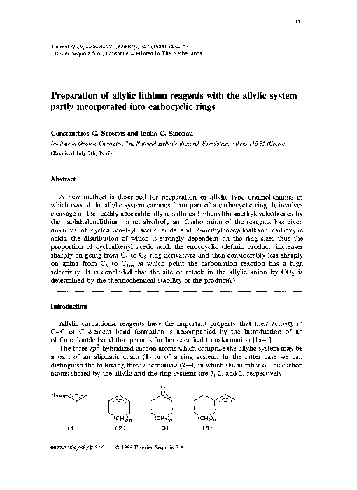 (PDF) Preparation of allylic lithium reagents with the allylic system ...