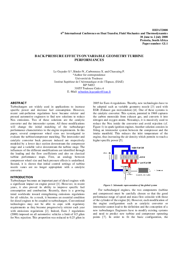 (PDF) Back Pressure Effects on Variable Geometry Turbine Performances