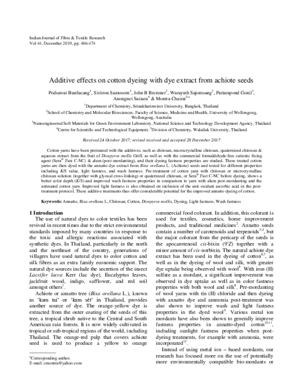 (PDF) Additive effects on cotton dyeing with dye extract from achiote seeds