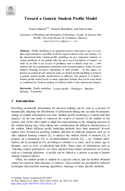 (PDF) Toward a Generic Student Profile Model