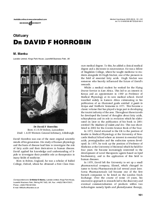 (PDF) DR David F Horrobin