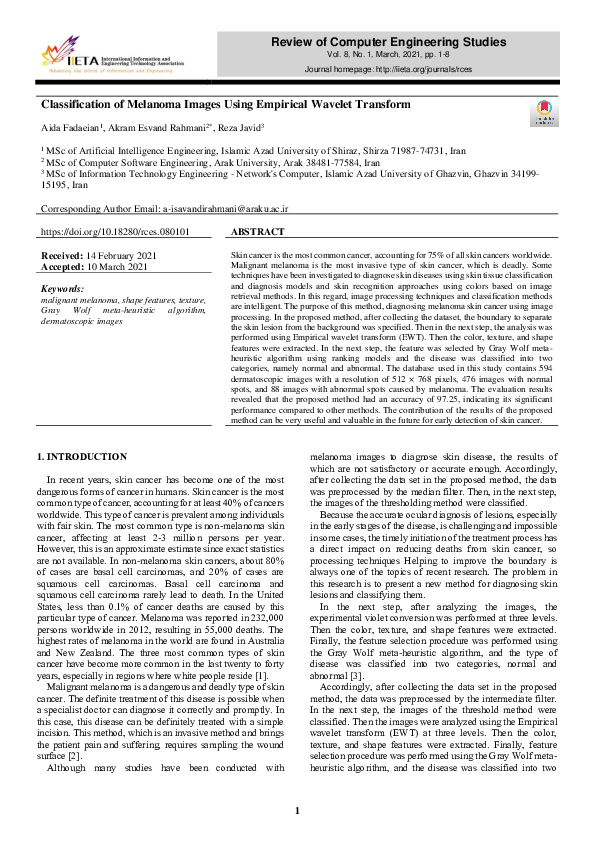 (PDF) Classification of Melanoma Images Using Empirical Wavelet Transform