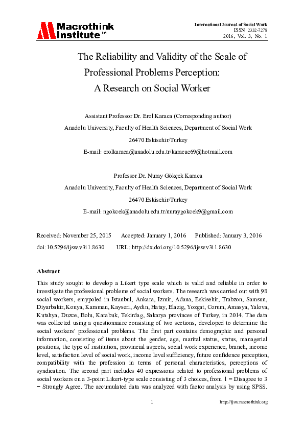 (PDF) The Reliability and Validity of the Scale of Professional ...
