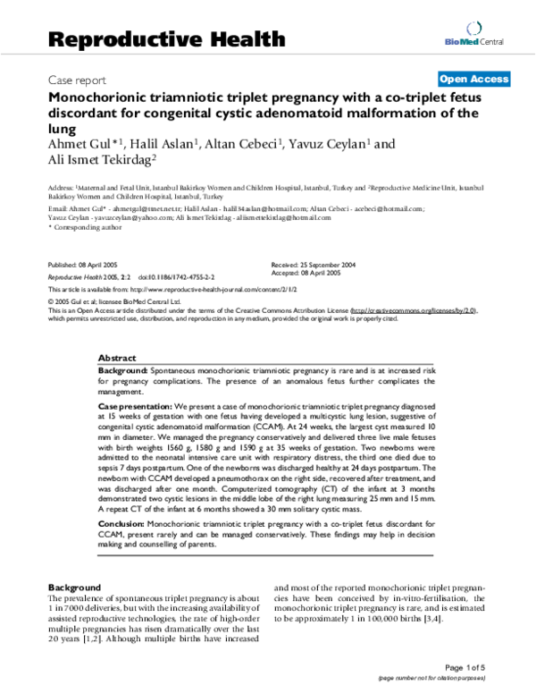 (PDF) Monochorionic triamniotic triplet pregnancy with a co-triplet ...