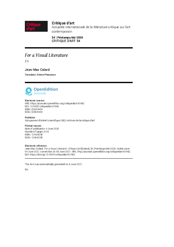 (PDF) For a Visual Literature
