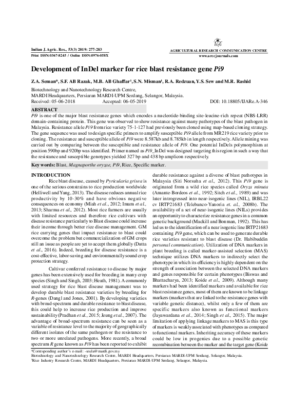 (PDF) Development and validation of functional marker targeting an ...