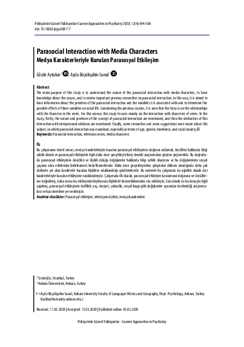 (PDF) Parasocial Interaction with Media Characters