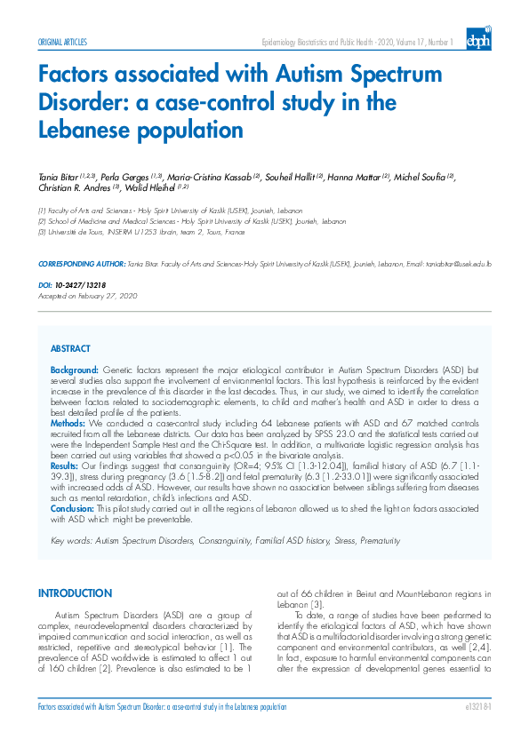 (PDF) Factors associated with Autism Spectrum Disorder: a case-control ...