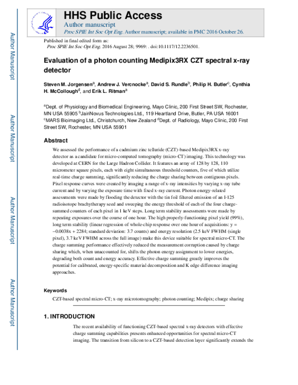 Pdf Evaluation Of A Photon Counting Medipix3rx Czt Spectral X Ray Detector