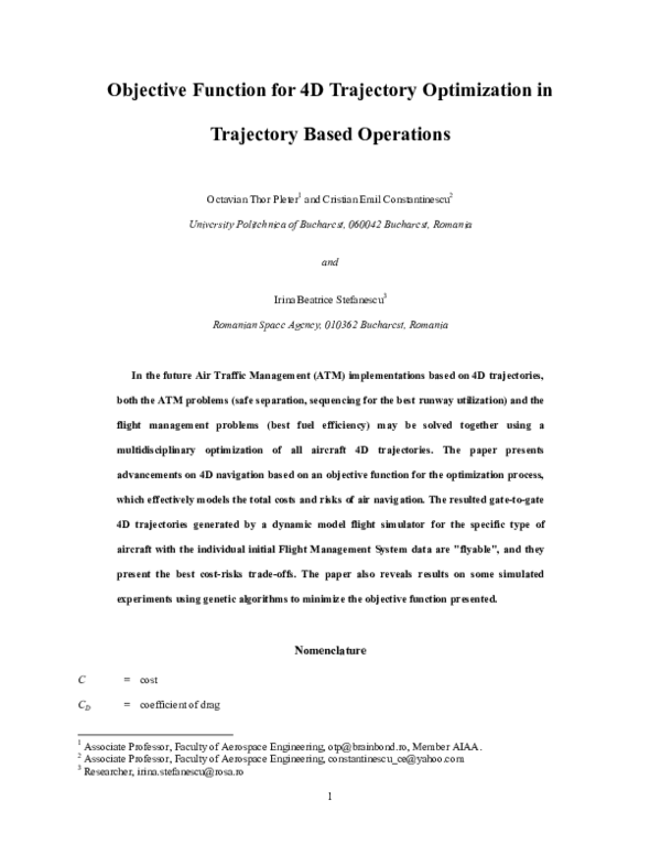 Pdf Objective Function For 4d Trajectory Optimization In Trajectory