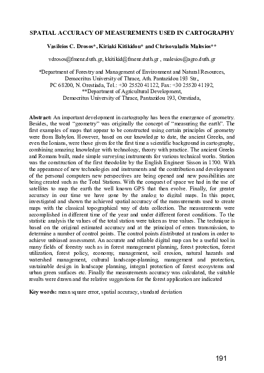 (PDF) Spatial Accuracy of Measurements Used in Cartography