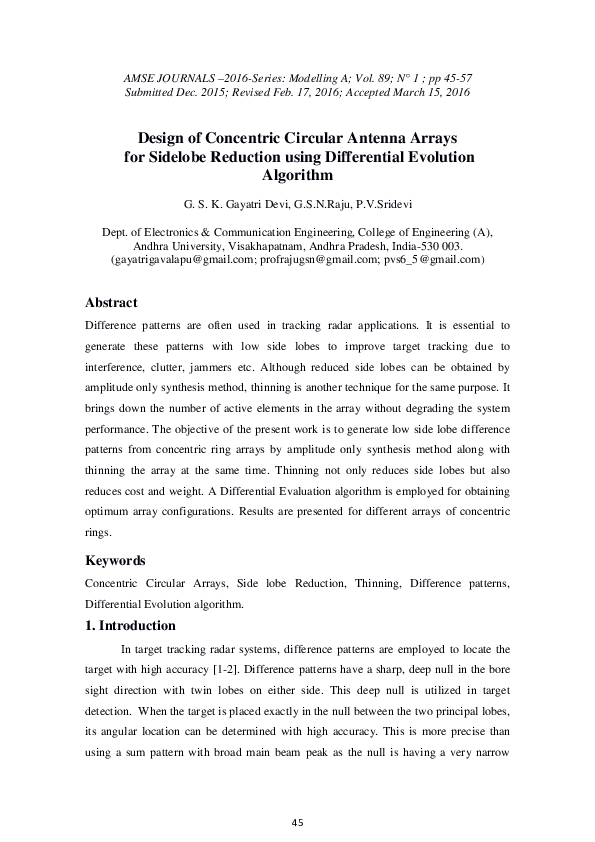 Pdf Design Of Concentric Circular Antenna Arrays For Sidelobe Reduction Using Differential 