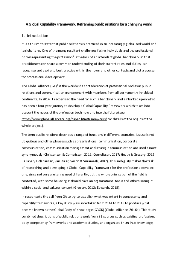 (PDF) A global capability framework: Reframing public relations for a ...