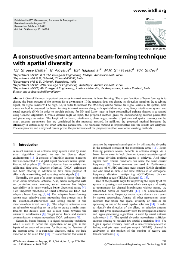 (PDF) Smart Antenna Beamforming with Spatial Diversity