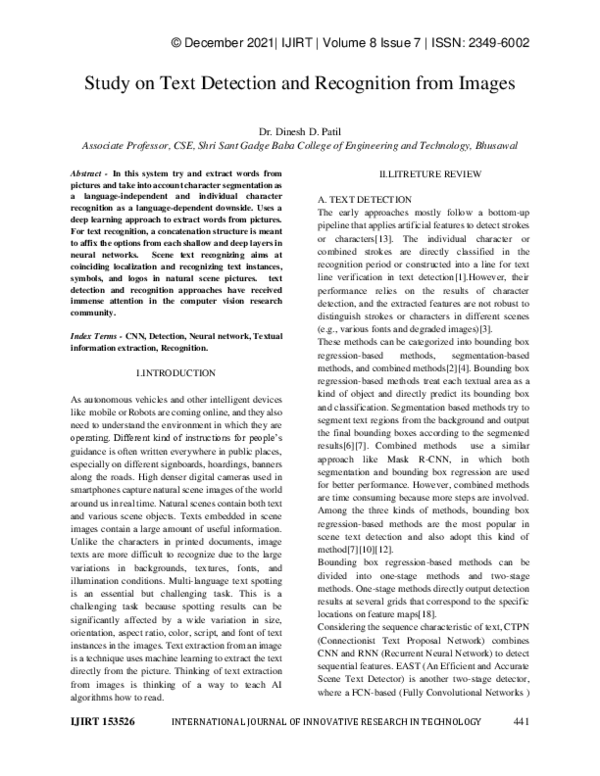 (PDF) Study on Text Detection and Recognition from Images