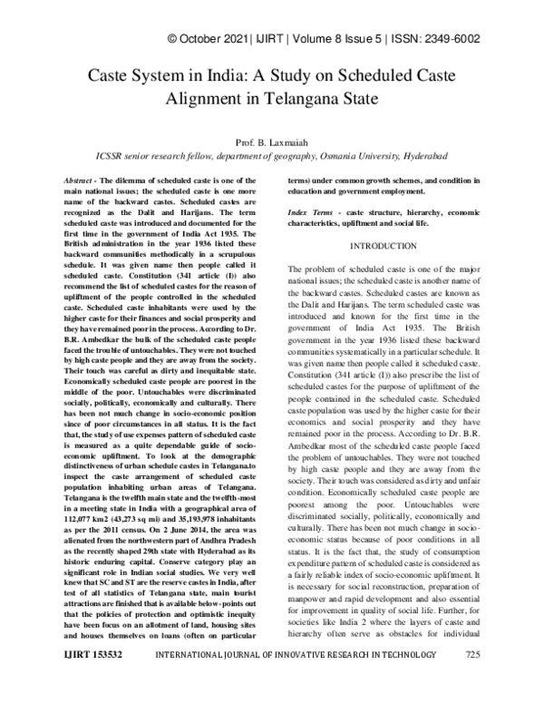 (PDF) Caste System in India: A Study on Scheduled Caste Alignment in ...