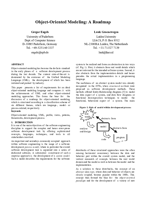 (PDF) Object-Oriented Modeling: A Roadmap