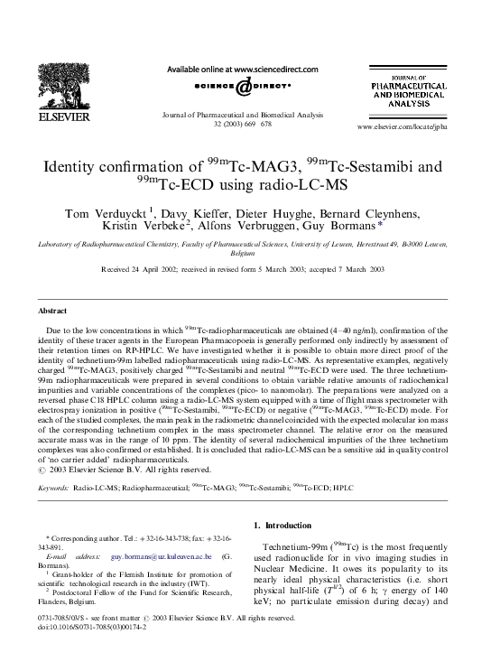 (PDF) Identity confirmation of 99mTc-MAG3, 99mTc-Sestamibi and 99mTc ...