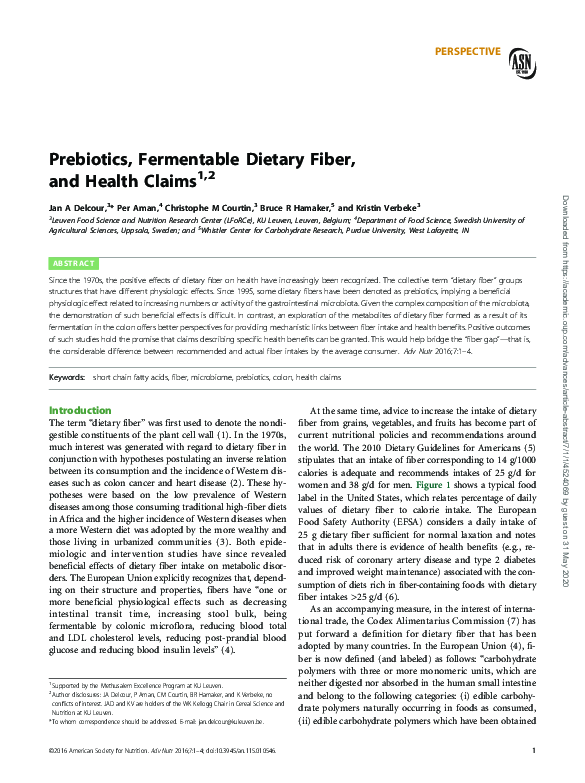 (PDF) Prebiotics, Fermentable Dietary Fiber, and Health Claims