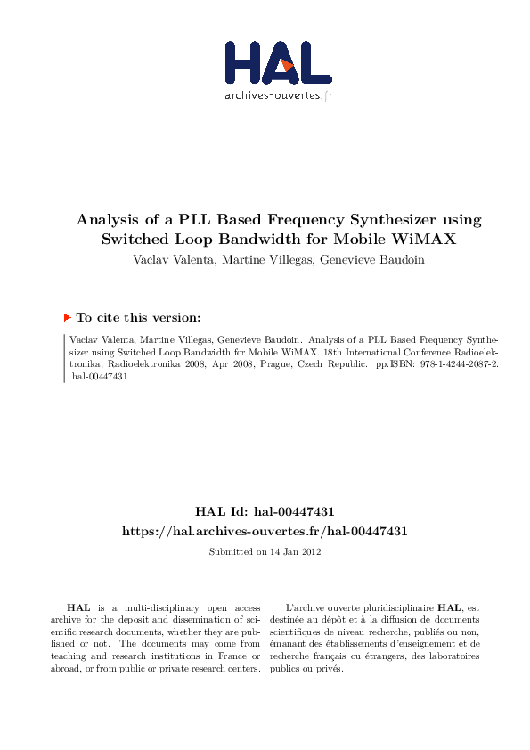 (PDF) Analysis of a PLL Based Frequency Synthesizer using Switched Loop ...