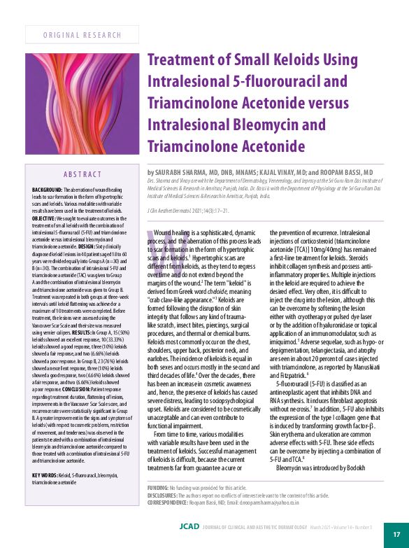 (PDF) Treatment of Small Keloids Using Intralesional 5-fluorouracil and ...