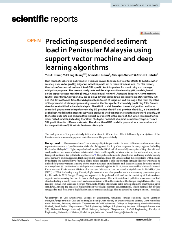 (PDF) Predicting suspended sediment load in Peninsular Malaysia using support vector machine and ...