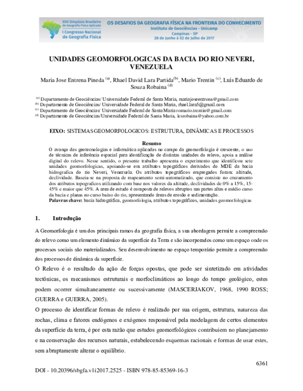(PDF) Unidades geomorfologicas da bacia do rio Neveri, Venezuela