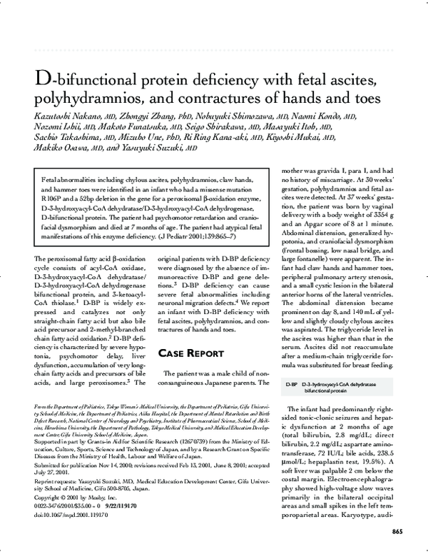 (PDF) D-bifunctional protein deficiency with fetal ascites ...