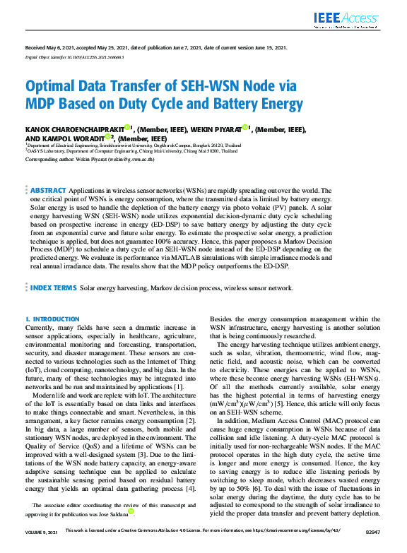 (PDF) Optimal Data Transfer of SEH-WSN Node via MDP Based on Duty Cycle ...