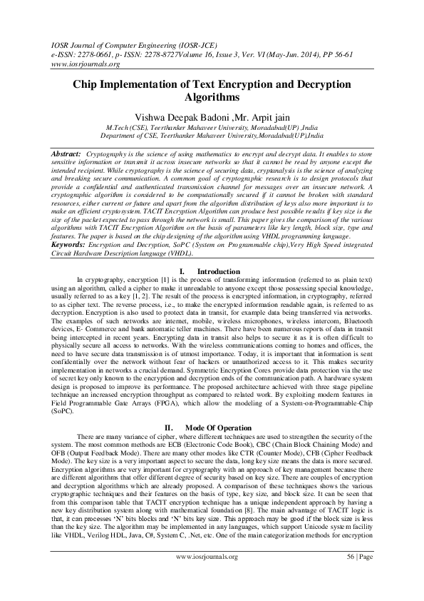 (PDF) Chip Implementation of Text Encryption and Decryption Algorithms