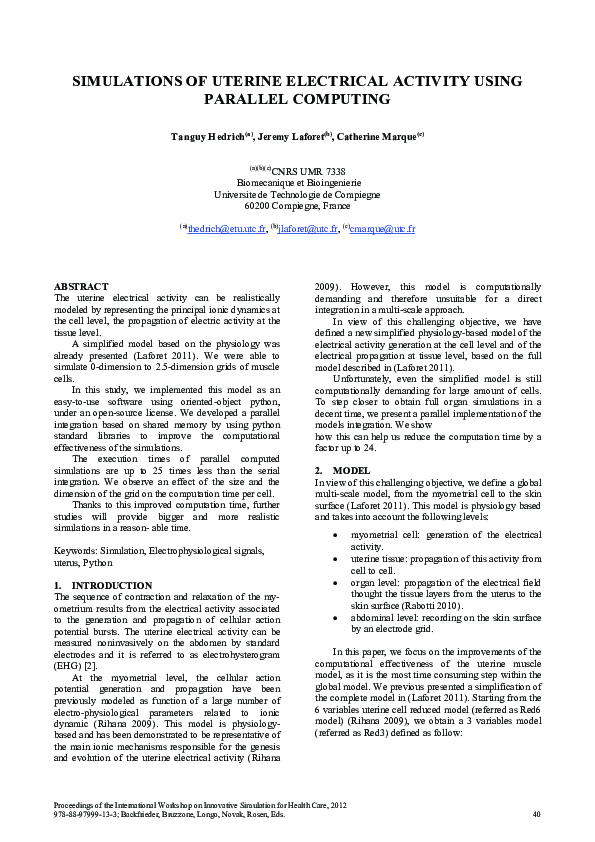 (PDF) Simulations of uterine electrical activity using parallel computing
