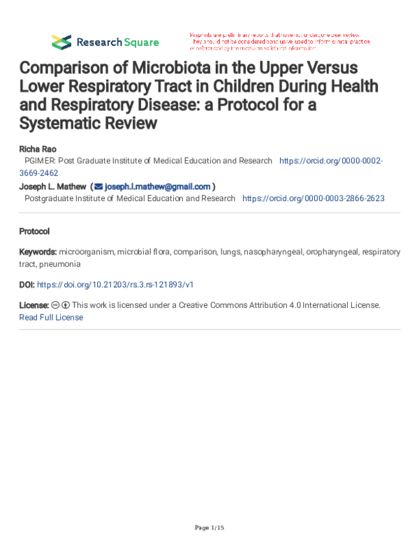 (PDF) Comparison of Microbiota in the Upper Versus Lower Respiratory ...