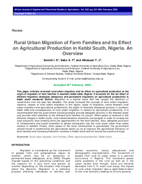 (PDF) Rural Urban Migration of Farm Families and Its Effect on ...