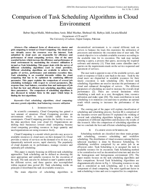 Pdf Comparison Of Task Scheduling Algorithms In Cloud Environment