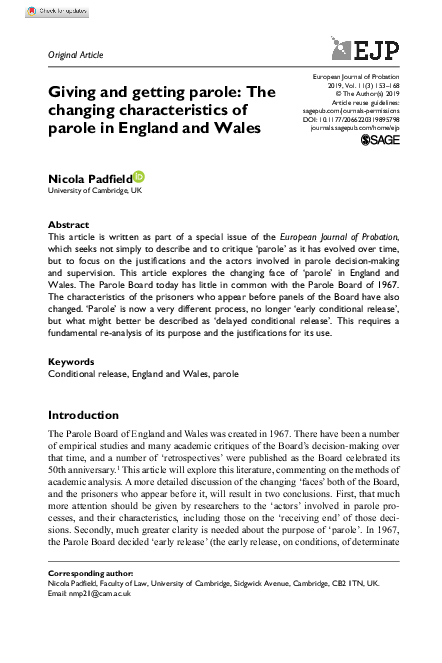 (PDF) Giving and getting parole: The changing characteristics of parole ...