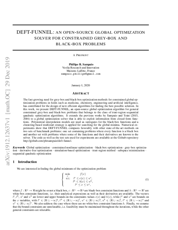 (PDF) DEFT-FUNNEL: an open-source global optimization solver for constrained grey-box and black ...
