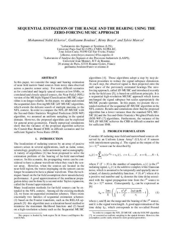 (PDF) Sequential estimation of the range and the bearing using the Zero-Forcing Music approach