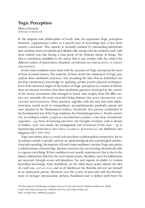 (PDF) 2021 Yogic Perception (Encyclopedia of Philosophy of Religion)