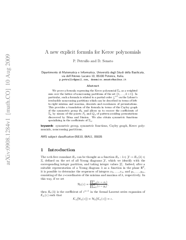 (PDF) A new explicit formula for Kerov polynomials