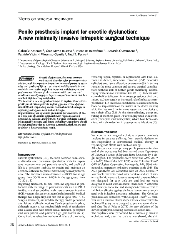 (PDF) Penile prosthesis implant for erectile dysfunction: A new ...