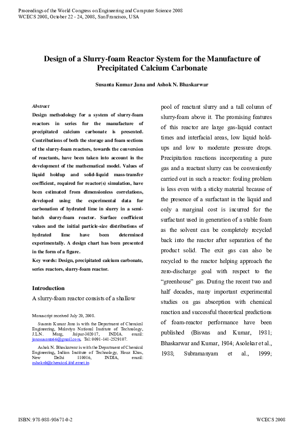 (PDF) Design of a Slurry-foam Reactor System for the Manufacture of ...