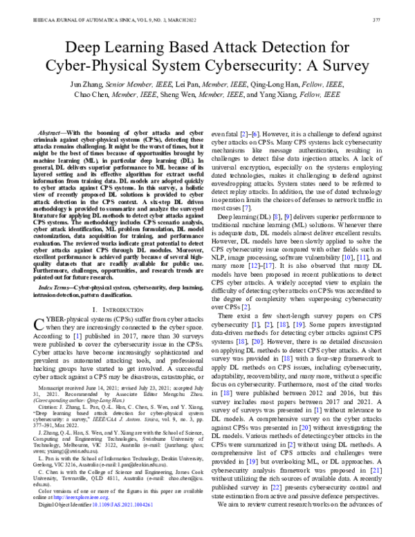 Pdf Deep Learning Based Attack Detection For Cyber Physical System